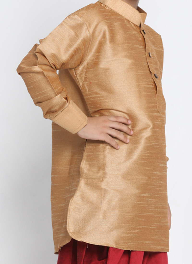 Buy Gold Art Silk Dhoti Set Online at Best Price | Cbazaar