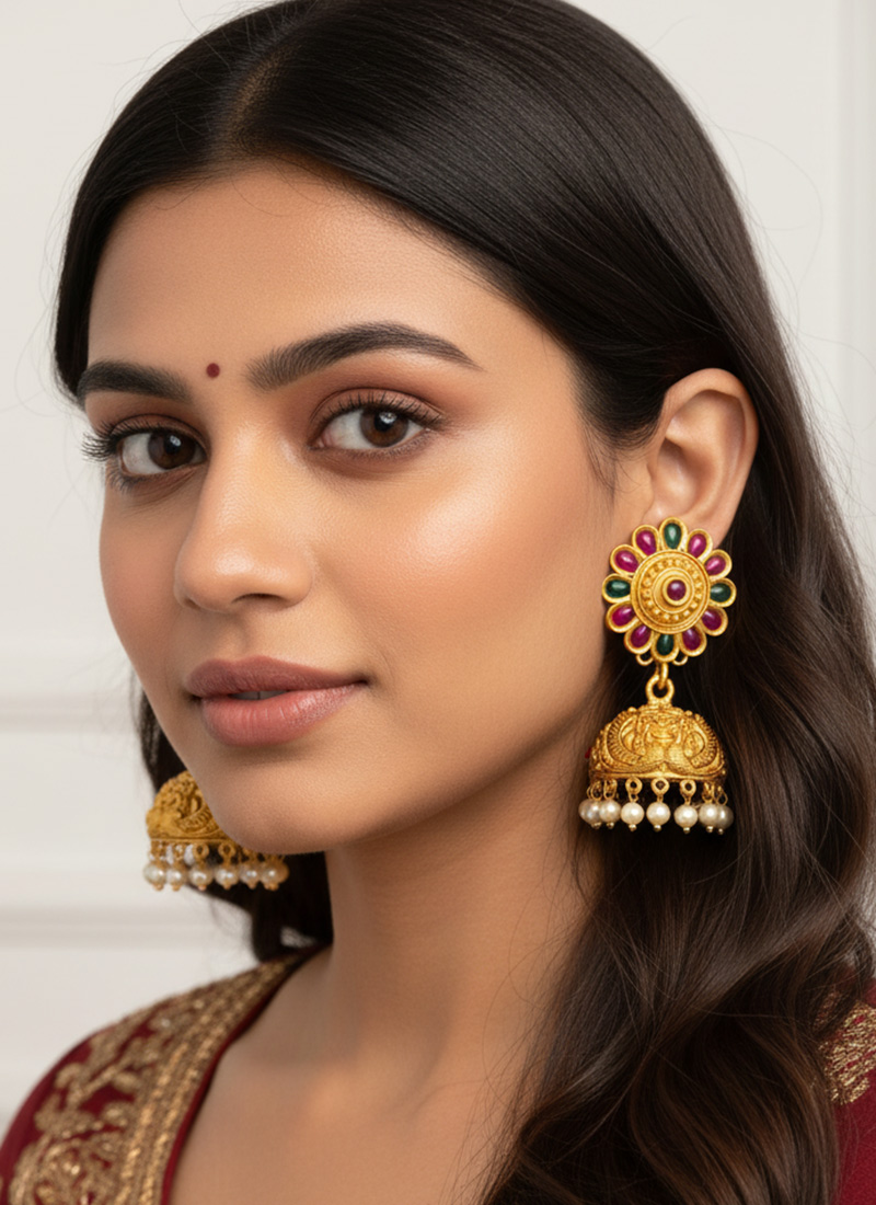Shop Gold Beaded Kundan Jhumka Festive Wear in India - Cbazaar