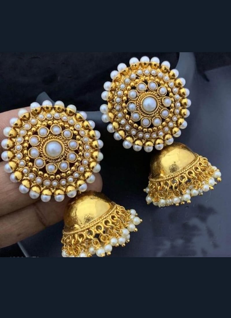 Shop Gold Plated Alloy Jhumka With Beads And Stones Online at Best ...