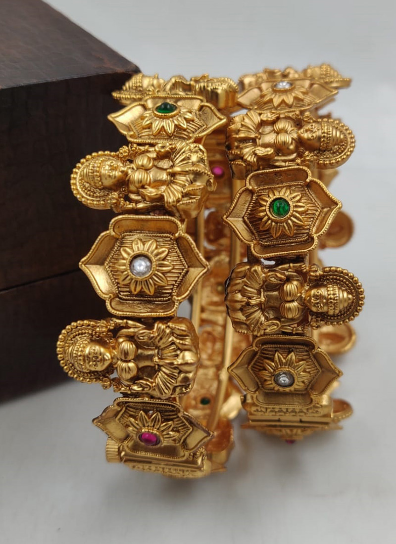 Shop Golden Plated Lakshmi Stone Work Kada Online at Best Price | Cbazaar