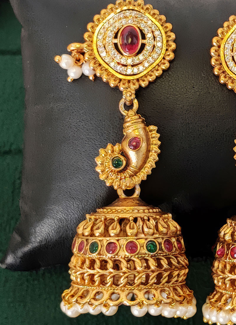 Shop Golden Stones Beads Kundan Radiant Jhumka Festive Wear in India ...