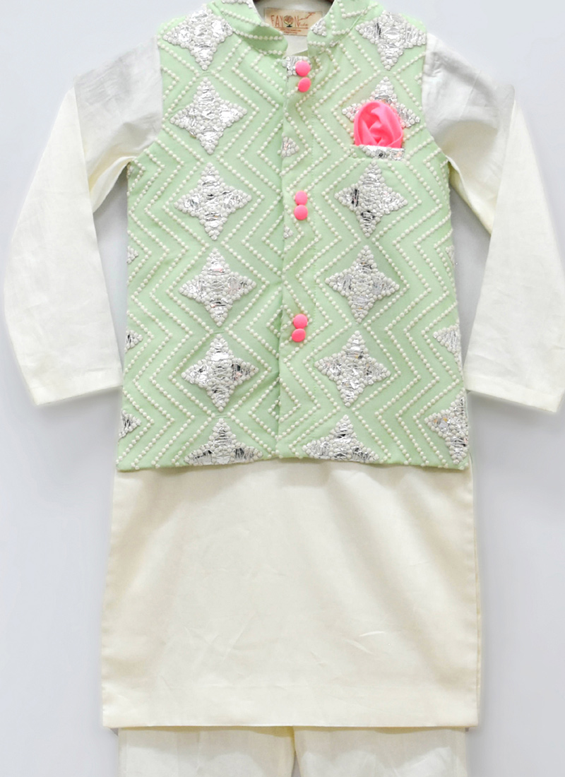 Shop Green Cotton Silk Gotta Embroidery Bandi Set in UK - Cbazaar