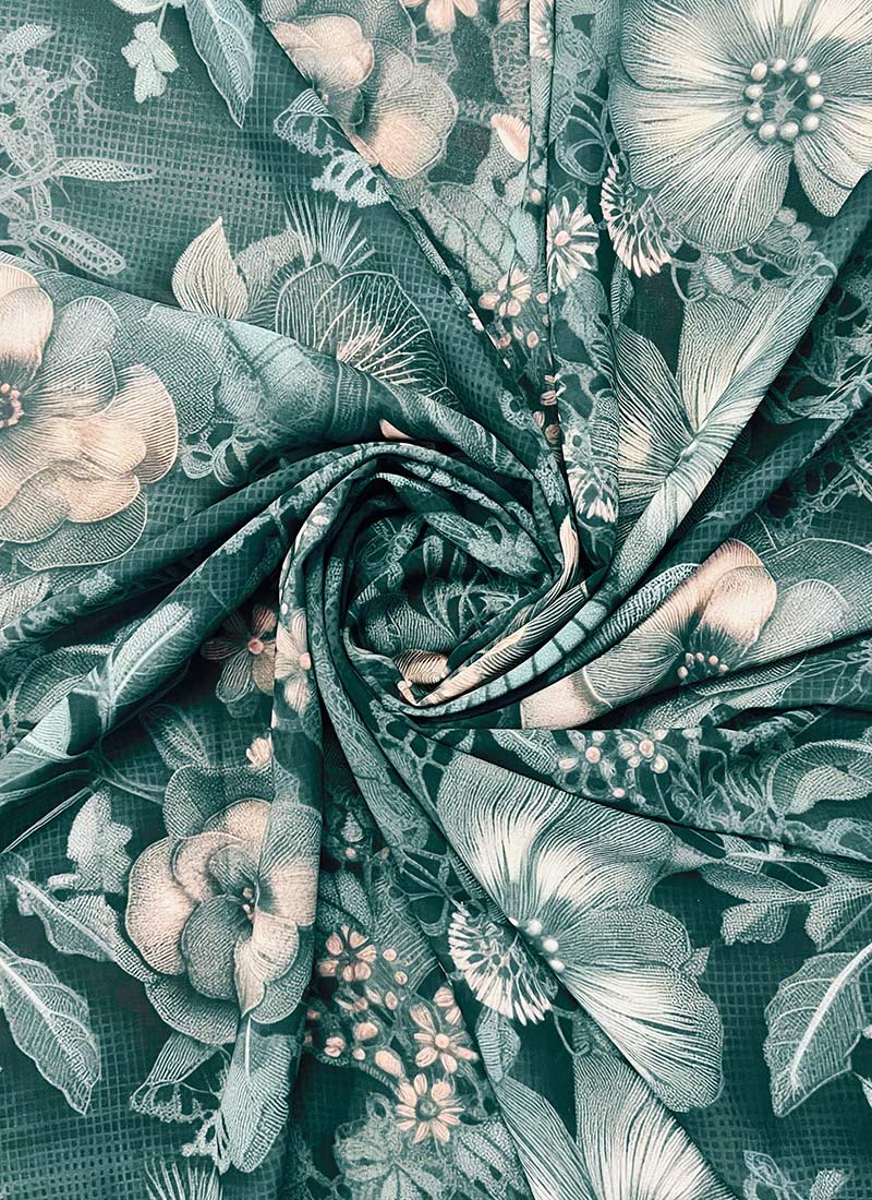Shop Green Digital Georgette Printed Fabric Online at Best Price | Cbazaar