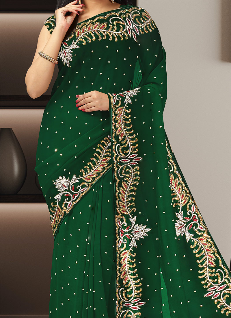 Hand Embroidered Sarees | Zardosi Sarees | Zari Stone work sarees