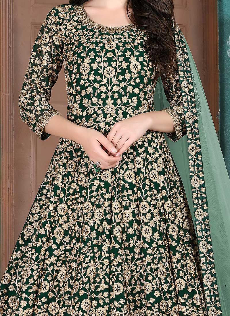 Shop Green Georgette Embroidered Anarkali Suit Party Wear Online at ...