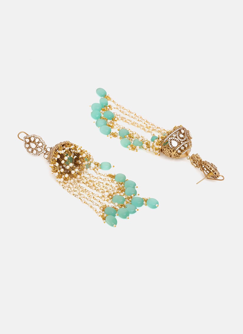 Shop Green Kundan And Stone Work Jhumka Wedding Wear in India - Cbazaar