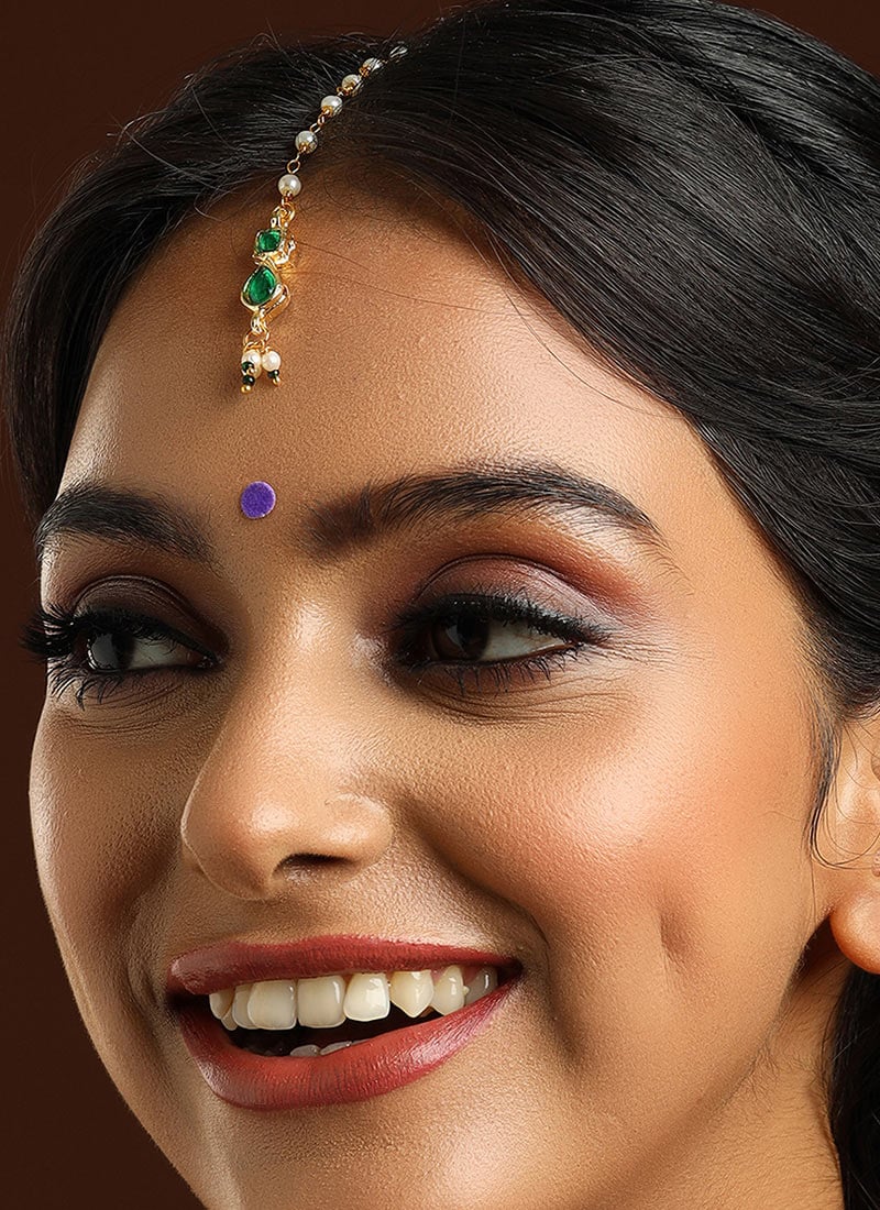 Shop Green Kundan Beaded Mangtikka Festive Wear in CA - Cbazaar
