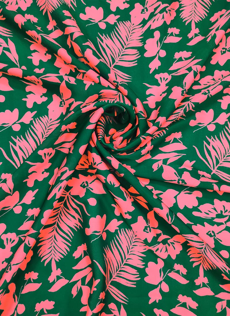 Shop Green Pure Satin Digital Print Fabric in UK - Cbazaar