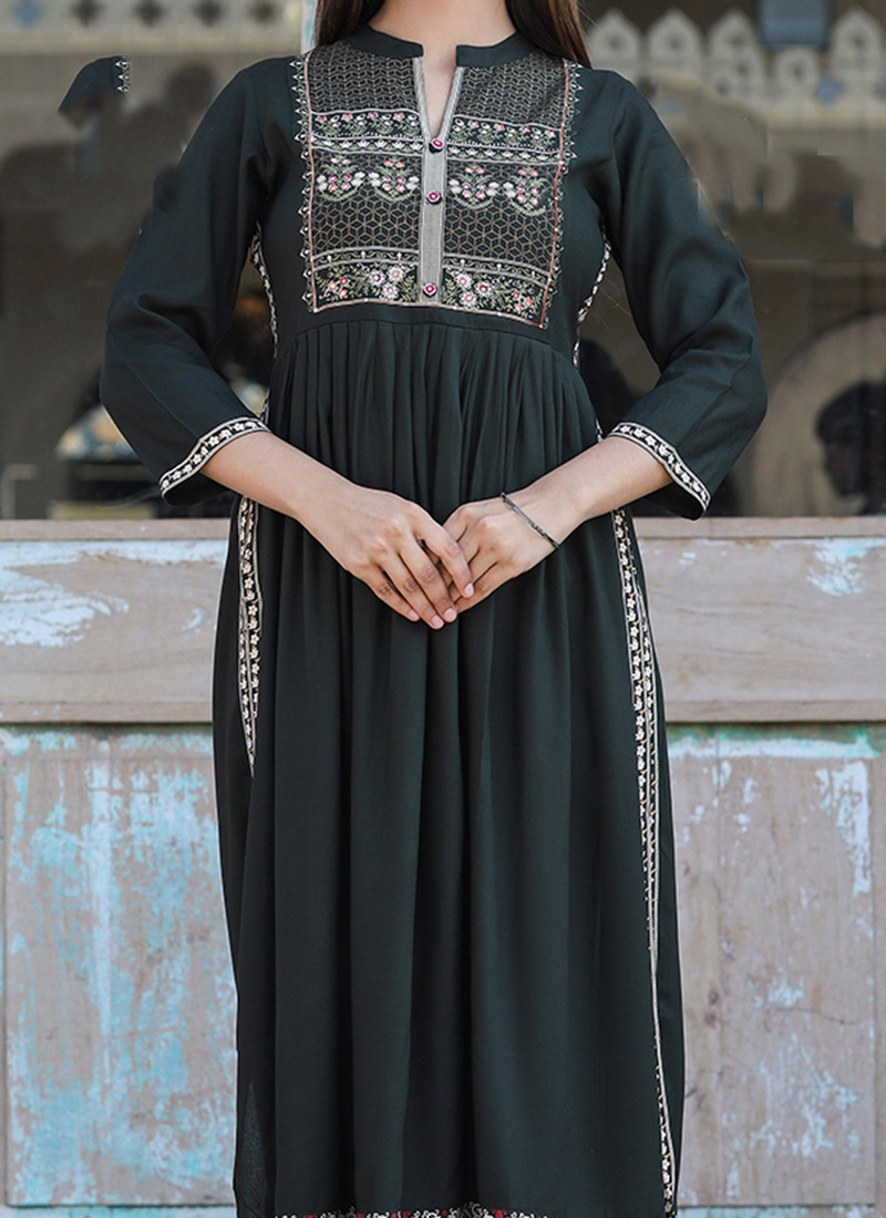 Buy Green Rayon Embroidery Work Dress After Six Wear Online at Best ...