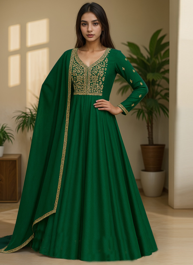 Buy Green Silk Dabka Zari Hand Work Anarkali Suit Festive Wear Online ...