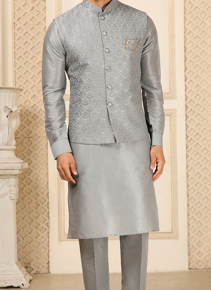 Buy Grey Color Kurta Pyjamas | Online Grey Colour Kurta Pyjamas ...