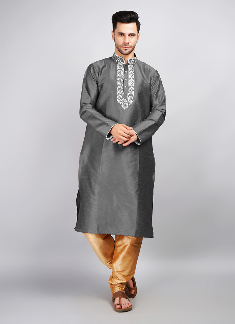 Buy Grey Color Kurta Pyjamas | Online Grey Colour Kurta Pyjamas ...