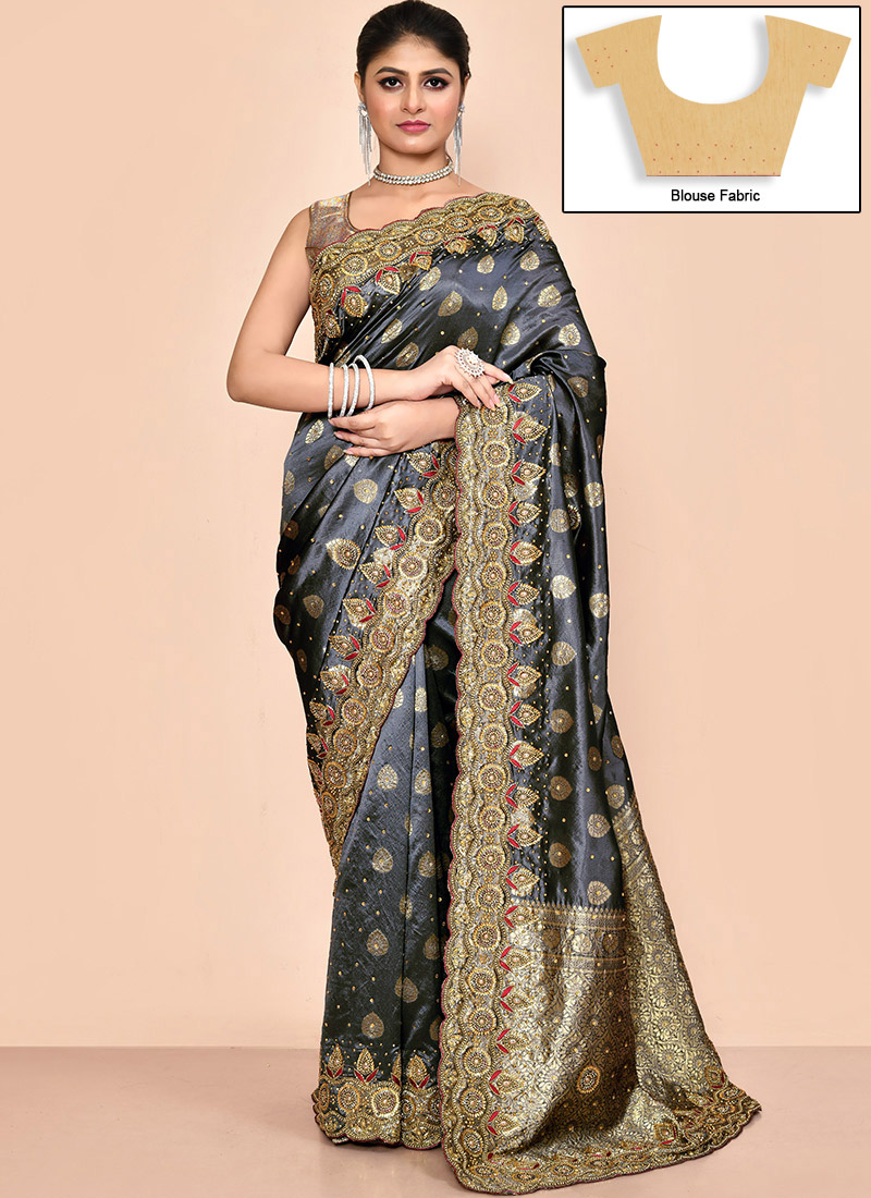 Hand Embroidered Sarees | Zardosi Sarees | Zari Stone work sarees