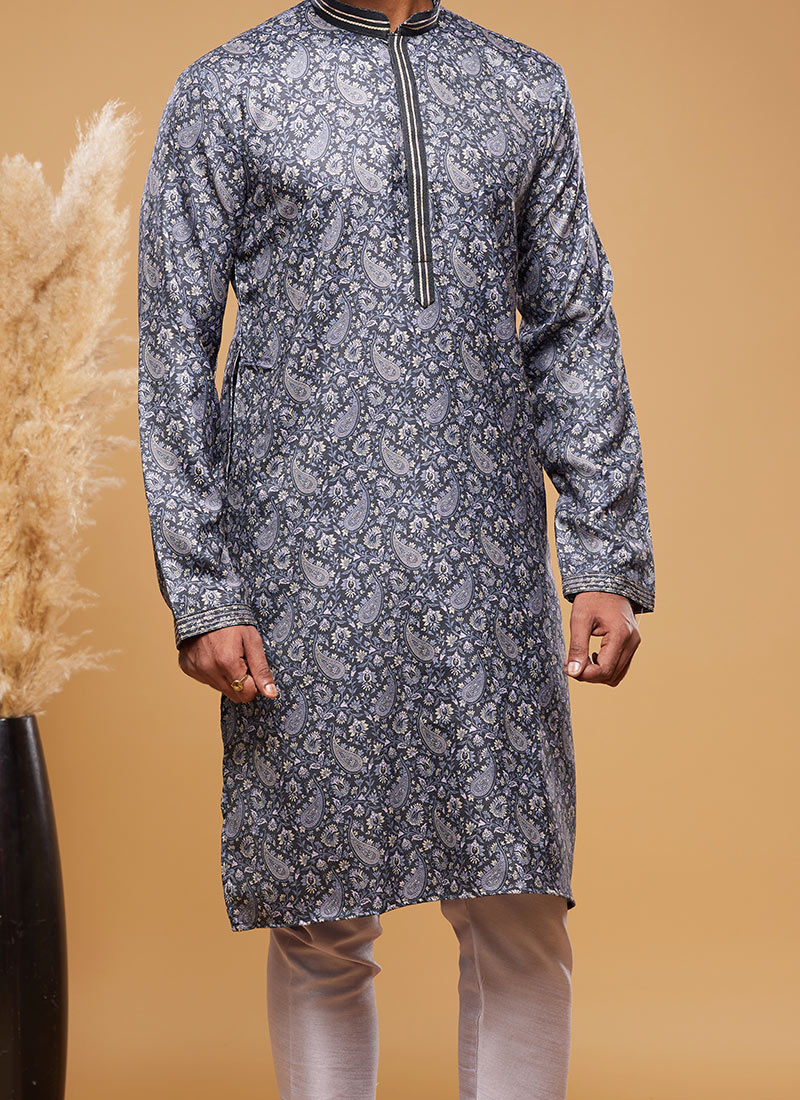 Buy Grey Color Kurta Pyjamas | Online Grey Colour Kurta Pyjamas ...