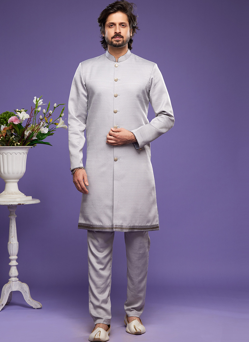 Buy Grey Color Kurta Pyjamas | Online Grey Colour Kurta Pyjamas ...