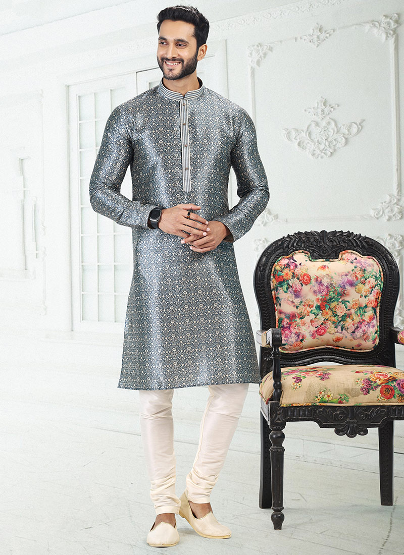 Buy Grey Color Kurta Pyjamas Online - Cbazaar