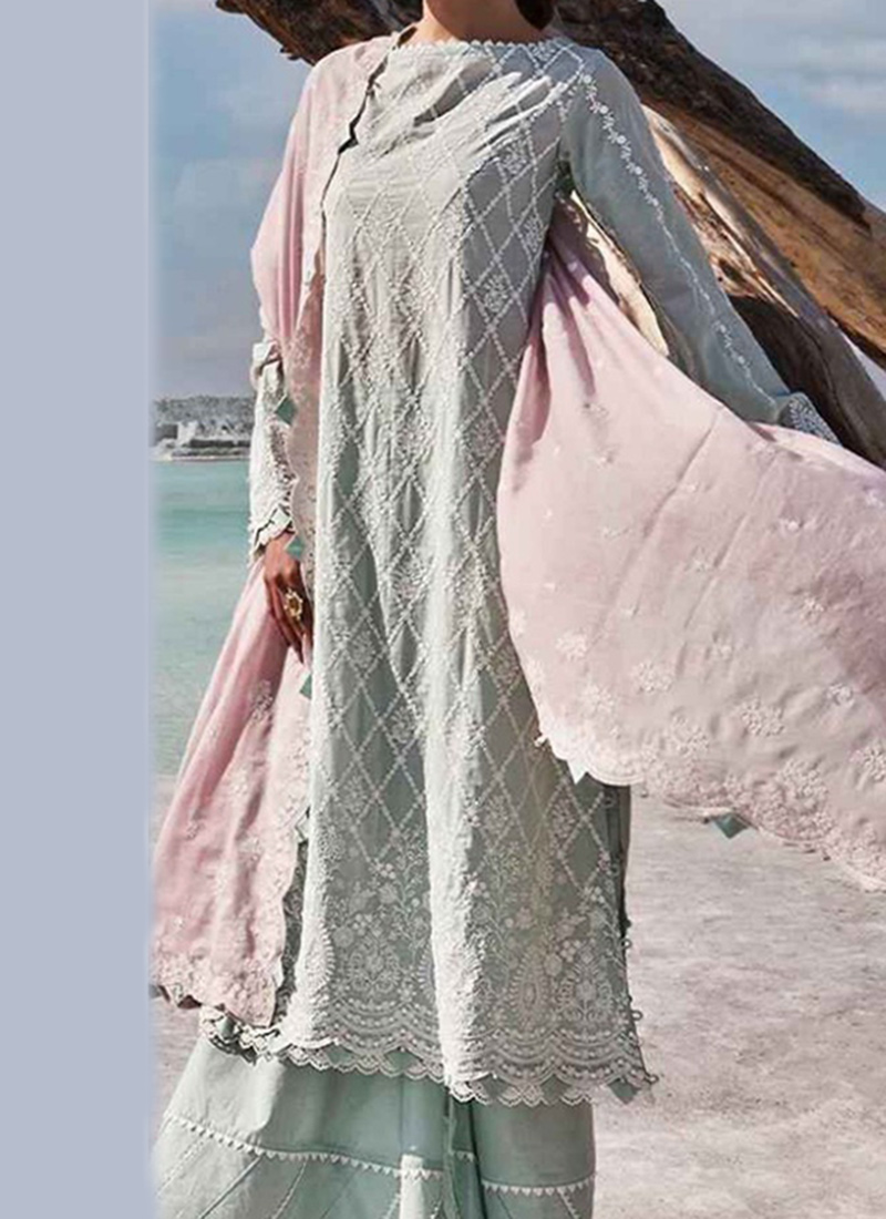 Shop Grey Georgette Embroidery Straight Pant Suit Party Wear Online at ...