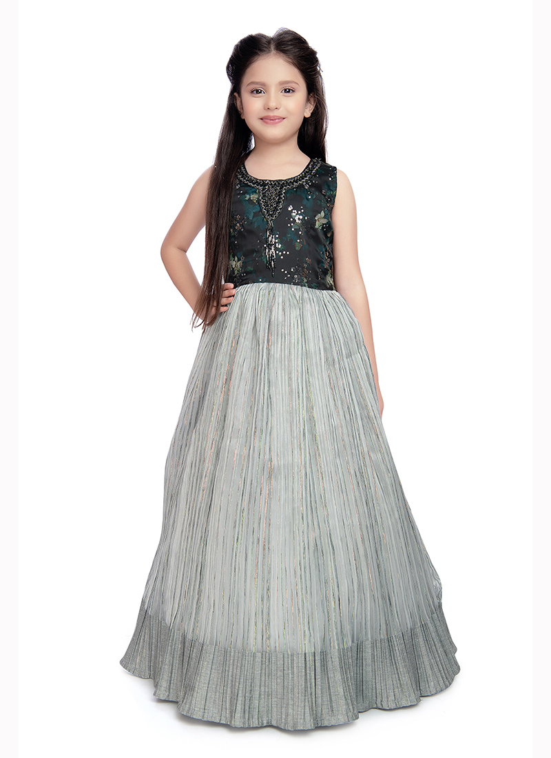 Buy Grey N Black Raw Silk Sequins Work Gown Online at Best Price | Cbazaar