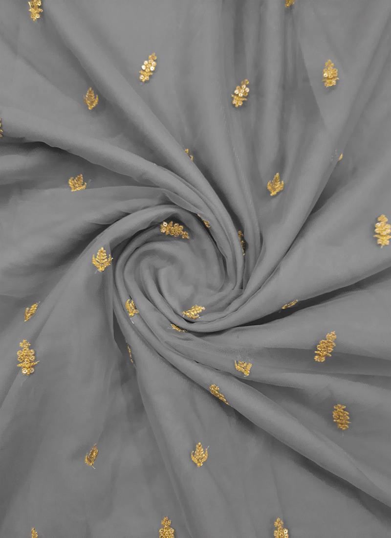 Buy Grey Net Embroidered Fabric Online at Best Price | Ethnovog