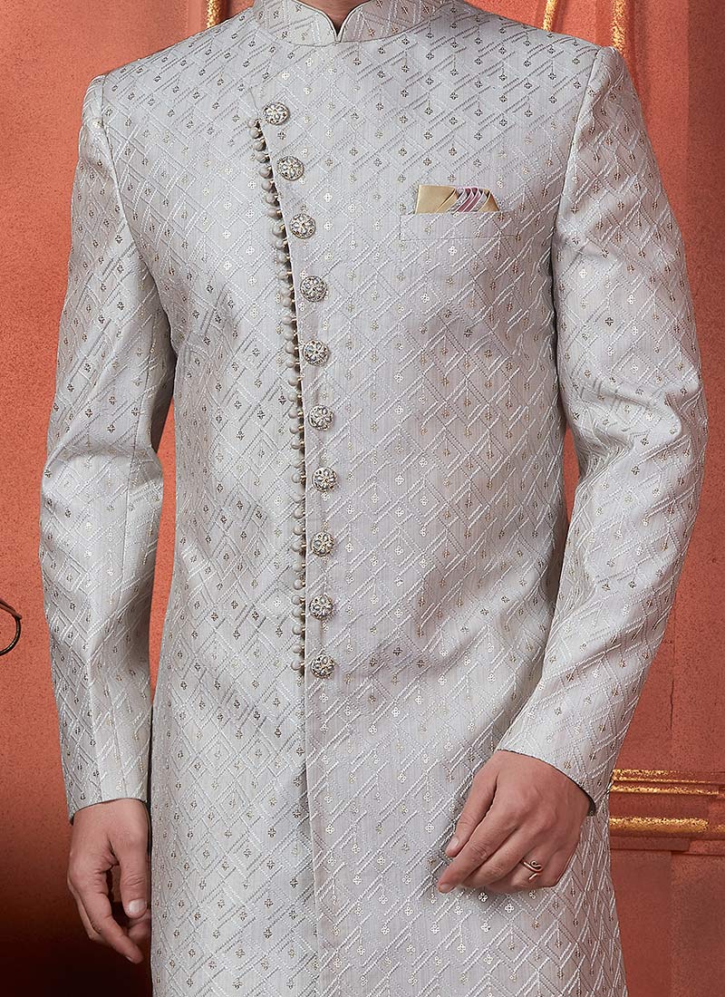 Shop Grey Silk Sequins Indowestern Sherwani For Wedding Party Party ...