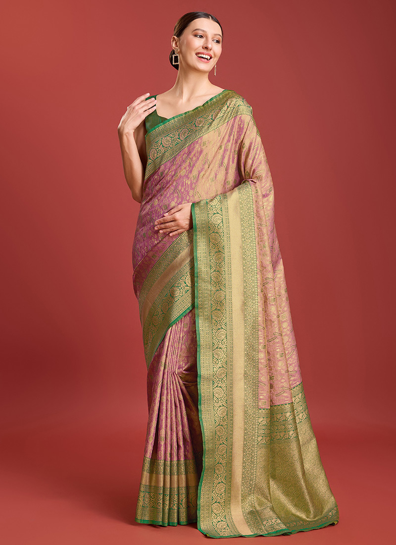 Shop Kanchipuram Silk Mauve Zari Woven Border Saree For Traditional ...