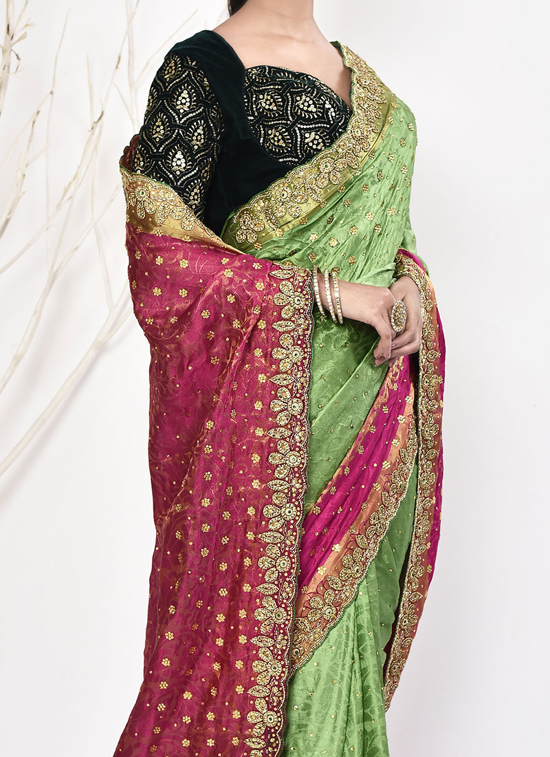 Hand Embroidered Sarees | Zardosi Sarees | Zari Stone work sarees