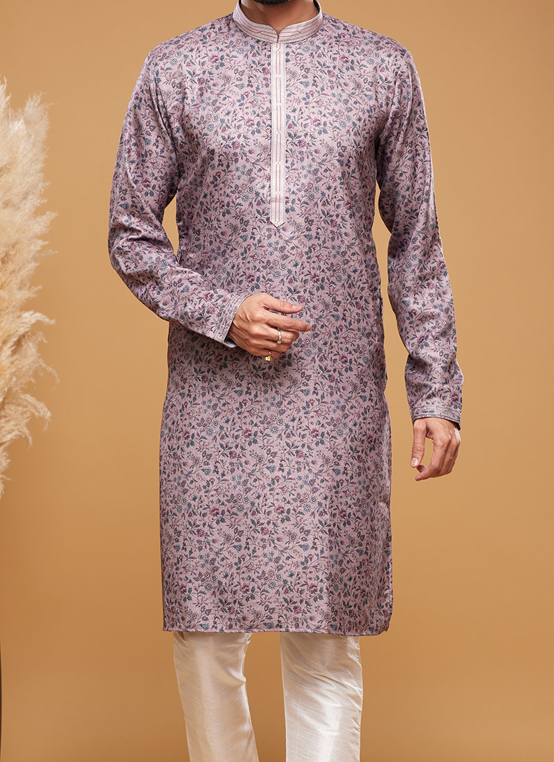 Shop Designer Lavender Men Kurta Pyjamas in India - Cbazaar