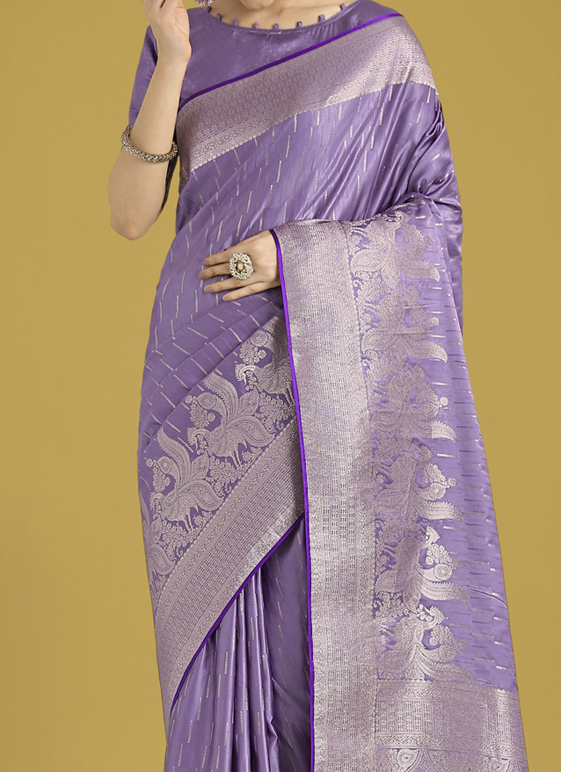 Shop Lavender Banarasi Silk Zari Woven Saree Festive Wear Online at ...