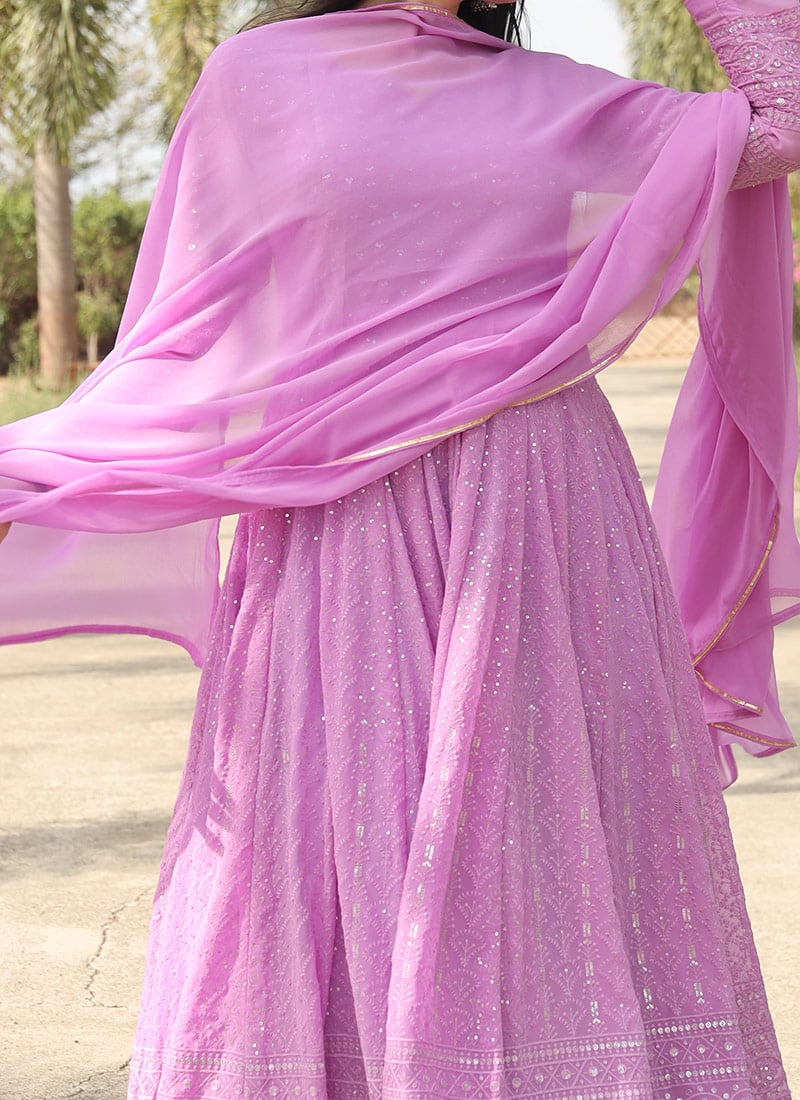 Shop Lavender Elegance Sequins Embroidered Georgette Anarkali Suit ...