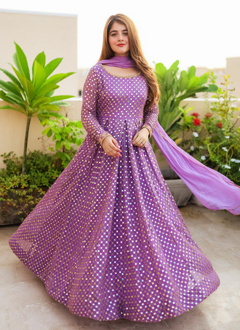 Shop Lavender Faux Georgette Embroidered Sequins Anarkali Suit Festive ...