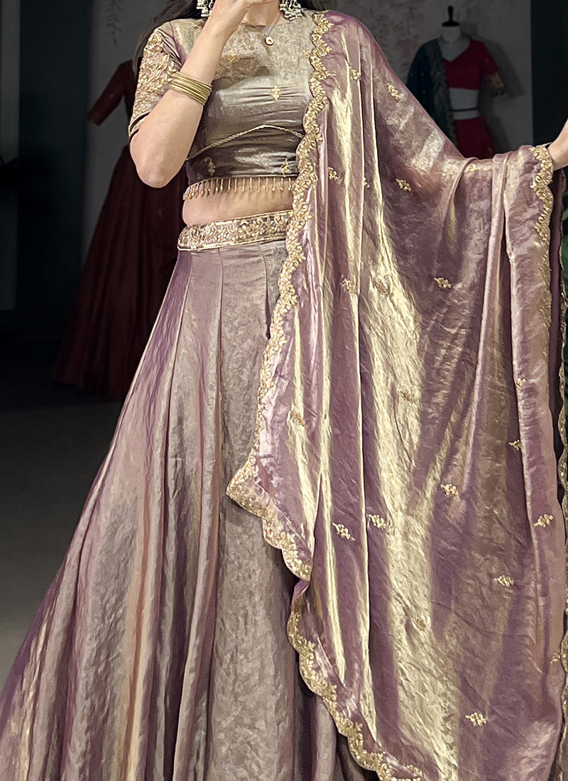 Shop Lavender Fendy Silk Sequins Embroidered Lehenga Wedding Wear in UK - Cbazaar