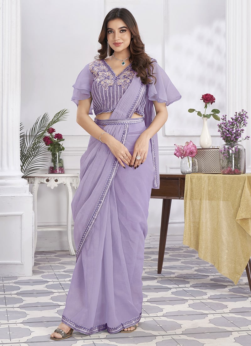Buy Lavender sarees online | Lavender sarees styles | Online Lavender ...