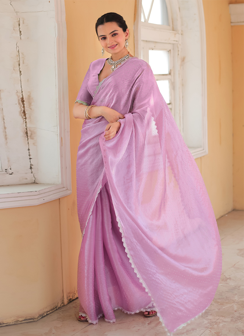 Shop Lavender Jimmy Choo Tikki Work Saree With Blouse For Gorgeous ...
