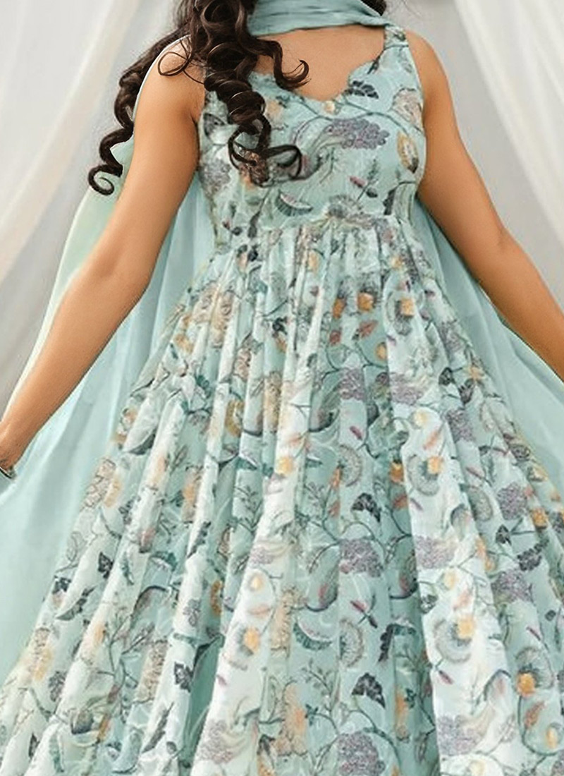 Shop Light Blue Rayon Digital Print Anarkali Suit After Six Wear Online ...