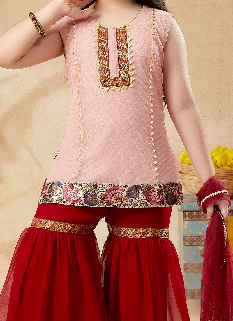 Buy Light Pink Net Embroidered Sharara Suit Online at Best Price | Cbazaar