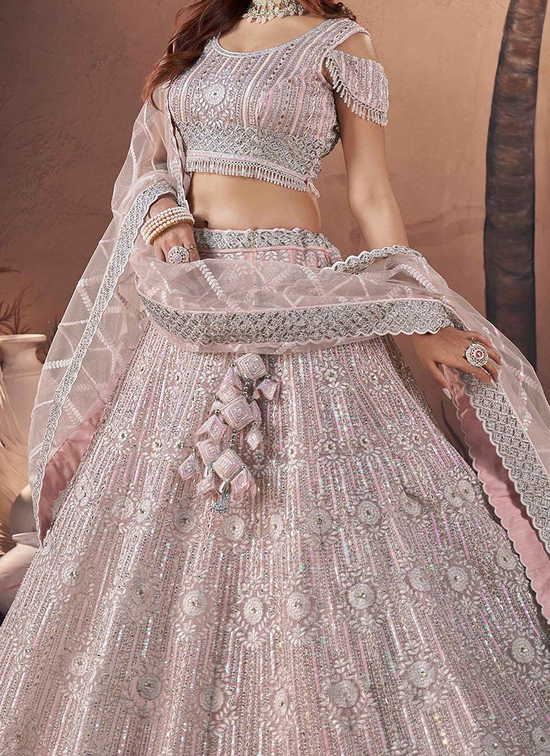 Buy Light Pink Umbrella Lehenga With Embroidered Sequins Stone Embossed ...