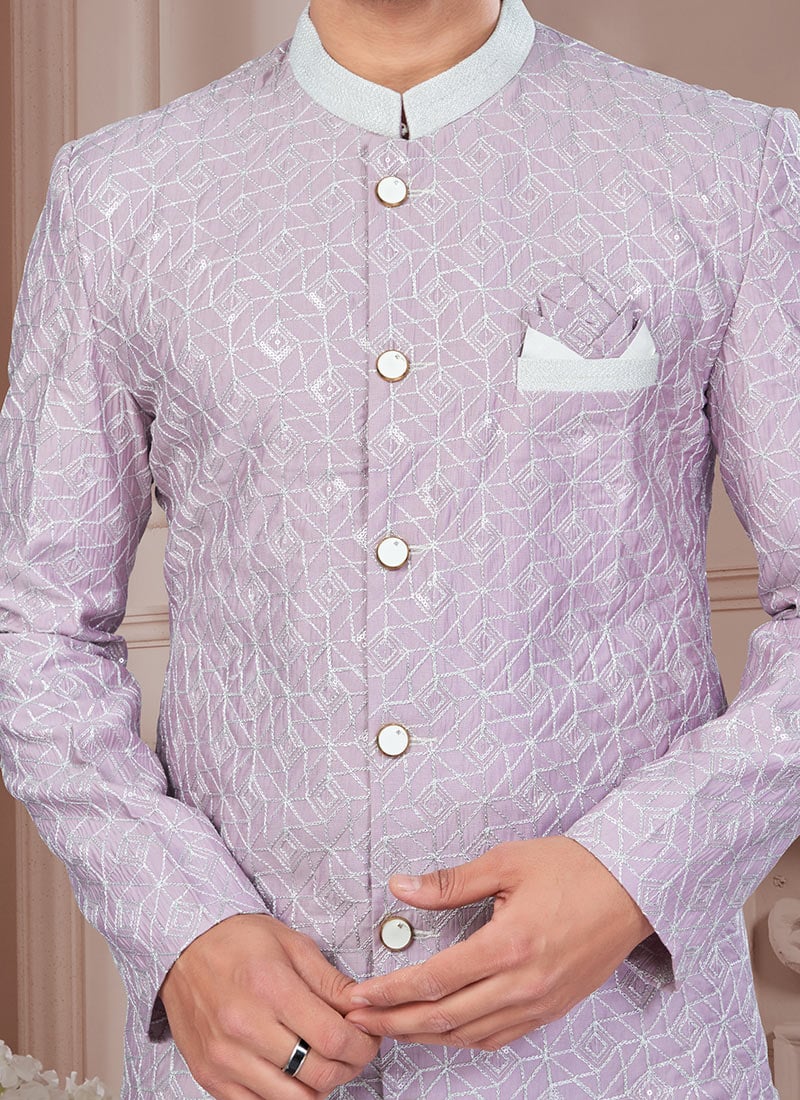 Shop Light Purple Kora Shine Silk Thread Embroidered Indowestern Dhoti ...