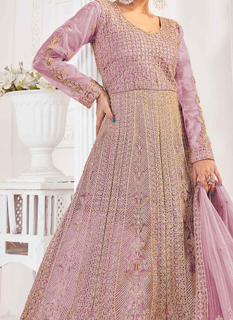 Buy Lilac Net Embroidered Stone And Sequins Work A Line Anarkali Suit ...