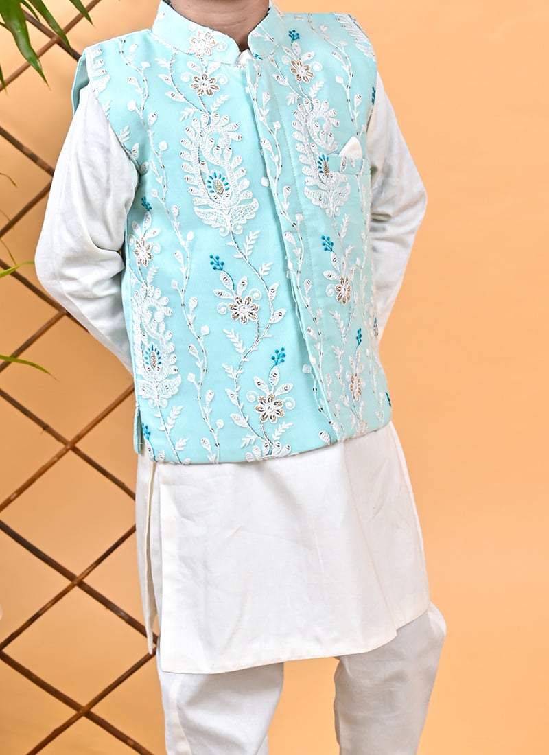 Buy Lovely Off White Cotton Boys Bandi Set Party Wear Online at Best ...