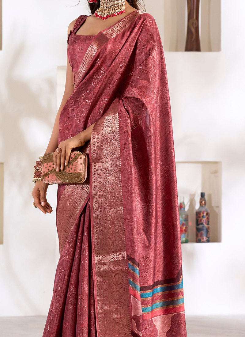 Shop Luxurious Rust Silk Jacquard Saree With Zari Woven Festive Wear ...