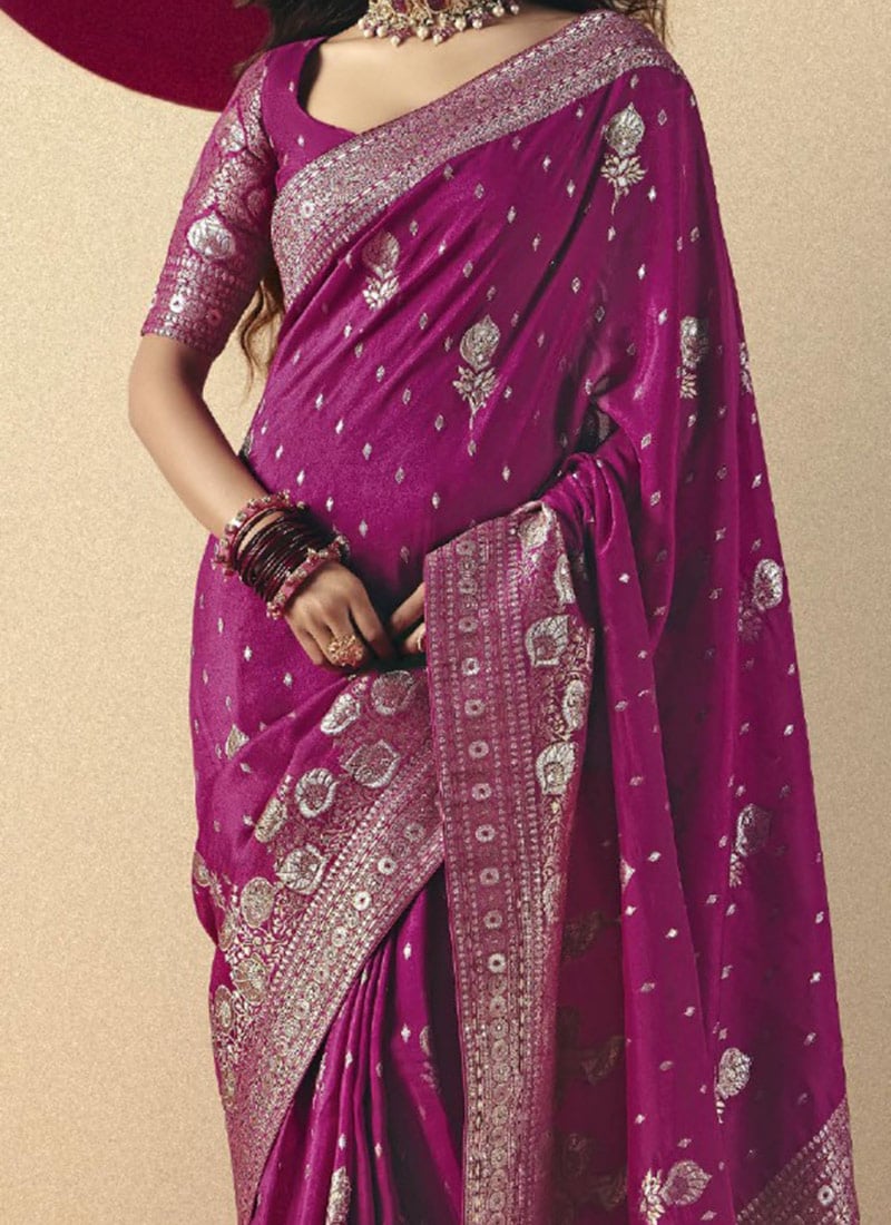 Buy Magenta Viscose Zari And Jacquard Saree Festive Wear Online at Best ...
