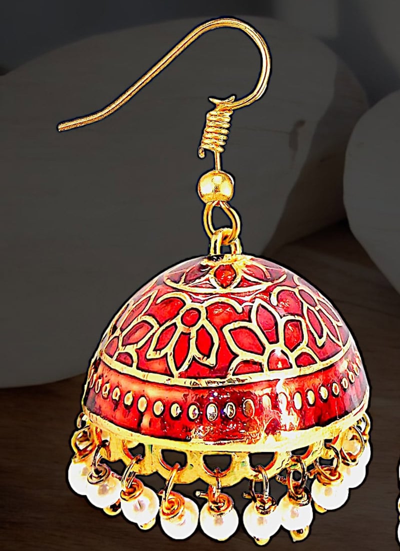 Shop Maroon Beads Meenakari Jhumka Festive Wear in India - Cbazaar