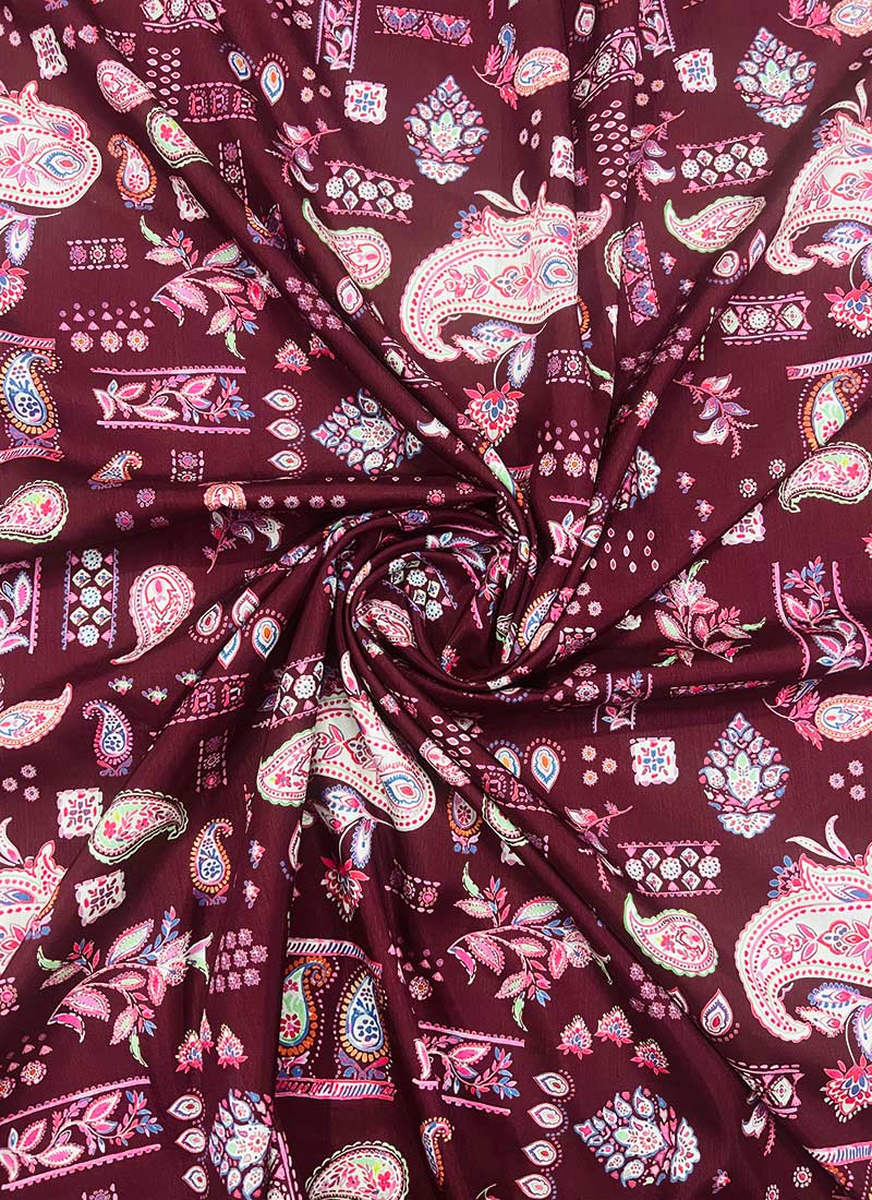 Shop Maroon Color Digital Print Kota Silk Fabric in UK - Cbazaar