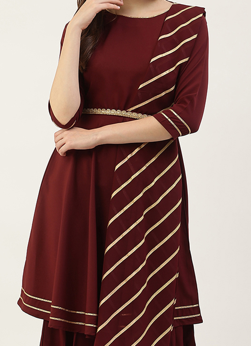 Shop Maroon Faux Crepe Printed Sharara Suit After Six Wear in UK - Cbazaar