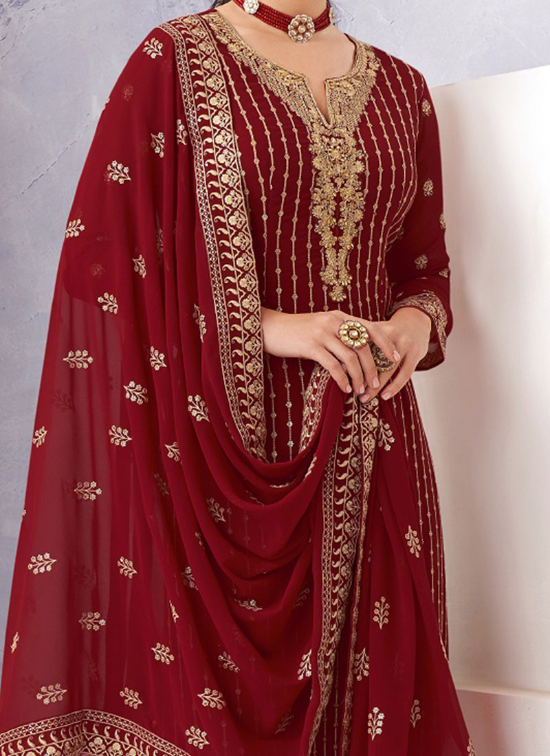 Maroon Faux Georgette Embroidered Salwar Kameez SLSAK25895019