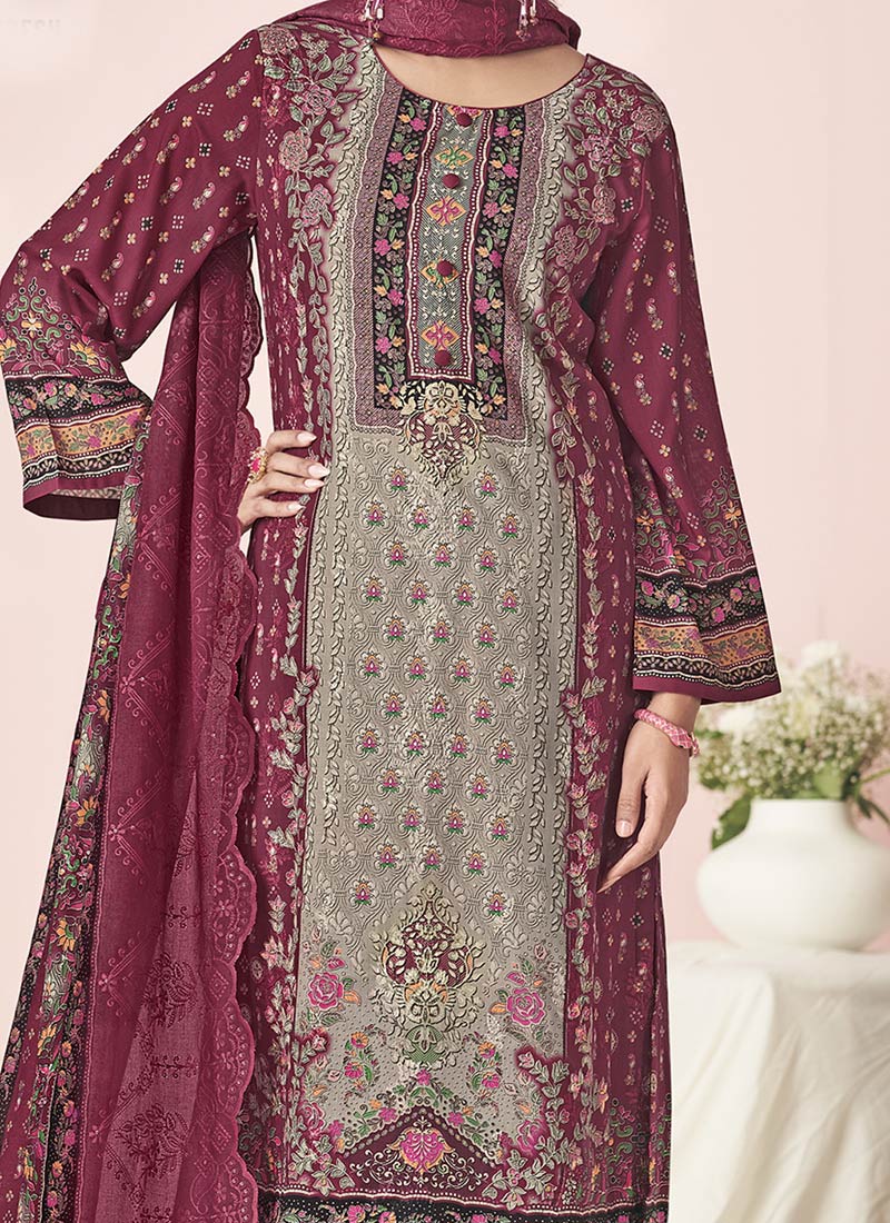 Shop Maroon Lawn Cotton Embroidered And Digital Print Pakistani Suit ...