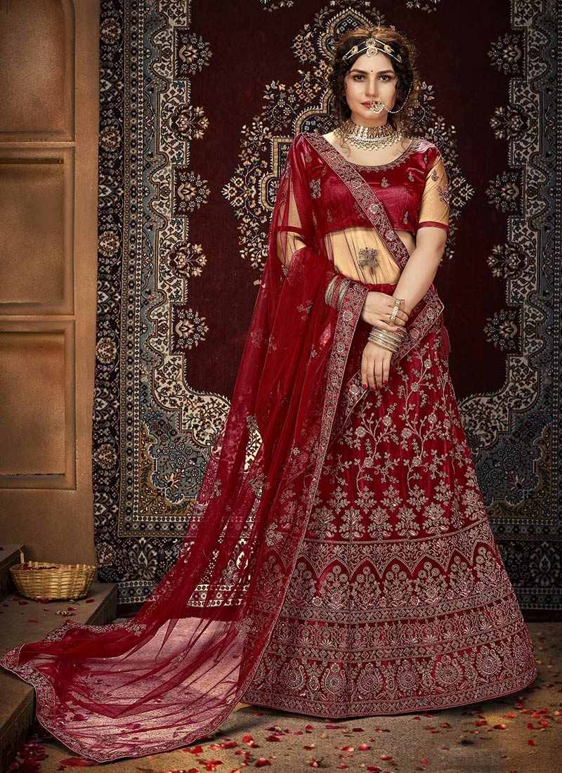Buy Maroon Net Embroidered N Stones Umbrella Lehenga Party Wear Online ...