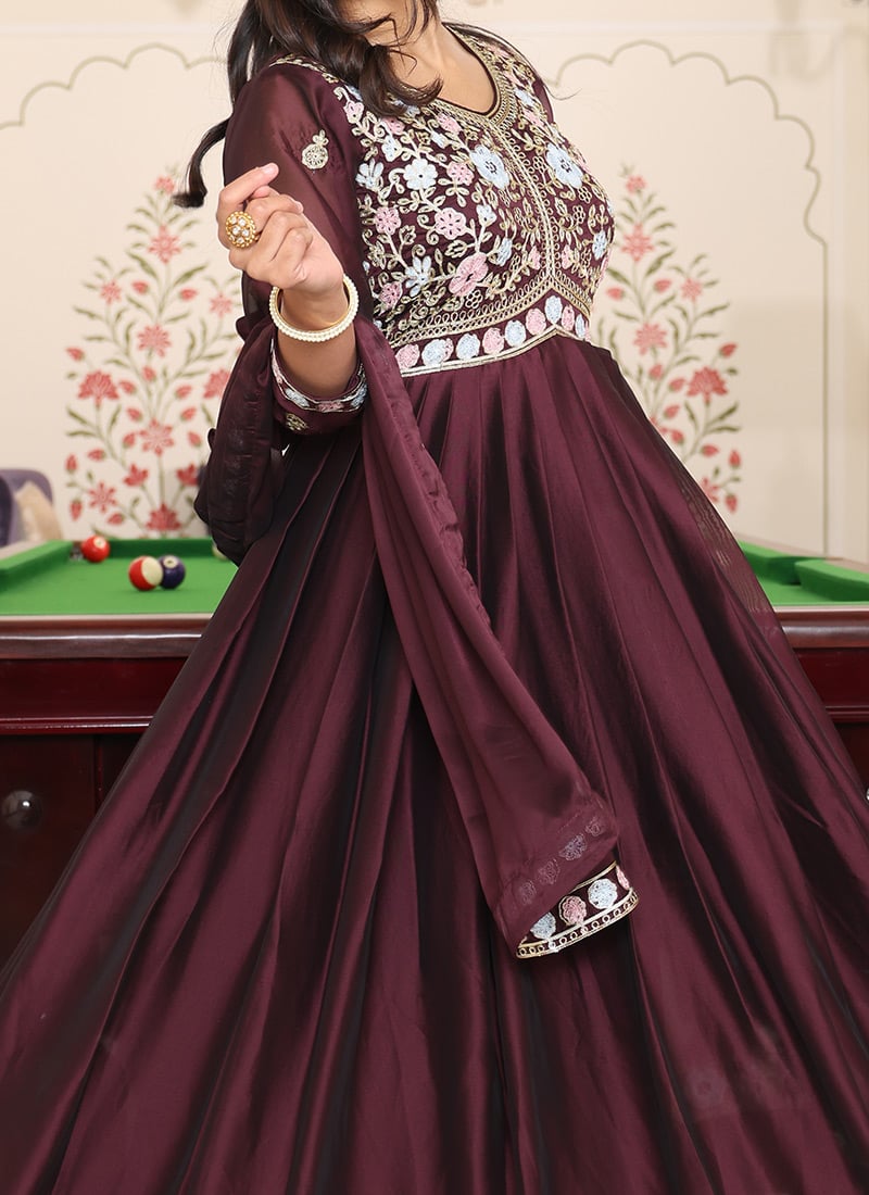 Shop Maroon Rangoli Silk Embroidered Anarkali Suit Festive Wear Online ...