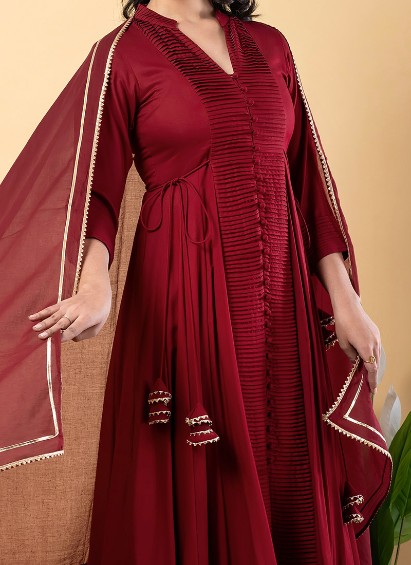 Shop Maroon Rayon Gota Lace Work Anarkali Suit After Six Wear in CA - Cbazaar
