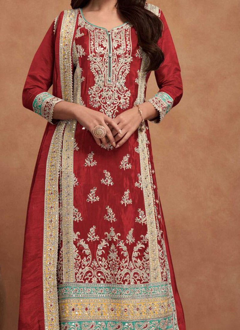 Shop Maroon Shimmar Silk Embroidered Mirror Work Sequins Pakistani ...